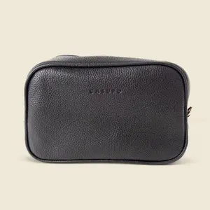 CASUPO Large Leather Cosmetic Bag - Black
