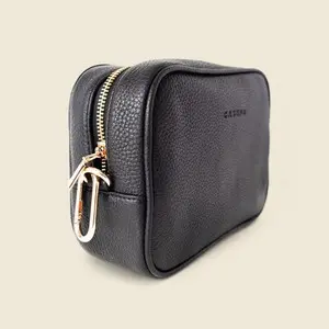 CASUPO Large Leather Cosmetic Bag - Black