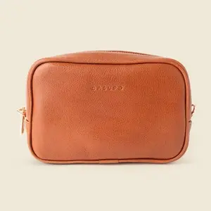CASUPO Large Leather Cosmetic Bag Tan