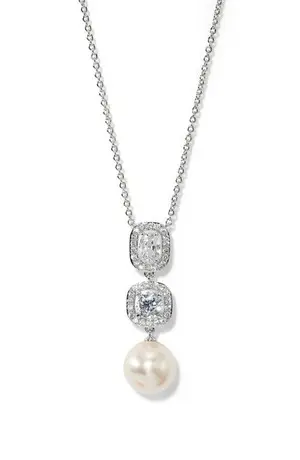 Nadri Under The Sea" Cubic Zirconia And Faux Pearl Pendant Y-necklace - Rhodium