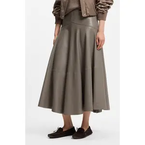 BOSS Sesola Leather Midi Skirt - Walnut