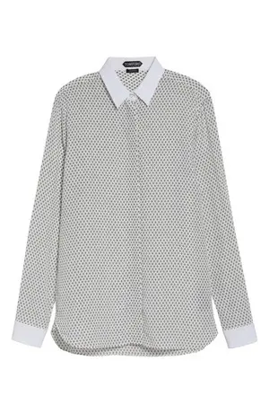 TOM FORD Diamond Print Silk Crepe Button-up Shirt - Off White/black