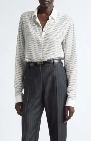 TOM FORD Diamond Print Silk Crepe Shirt With Contrast Collar And Cuffs - Off White/black