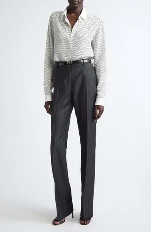 TOM FORD Diamond Print Silk Crepe Shirt With Contrast Collar And Cuffs - Off White/black