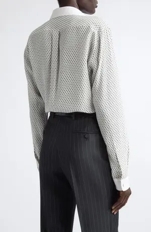 TOM FORD Diamond Print Silk Crepe Shirt With Contrast Collar And Cuffs - Off White/black