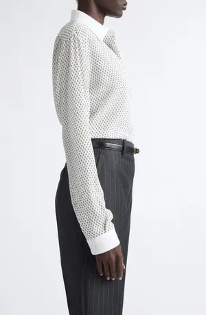 TOM FORD Diamond Print Silk Crepe Shirt With Contrast Collar And Cuffs - Off White/black
