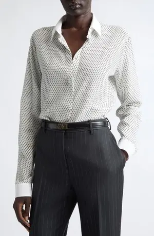 TOM FORD Diamond Print Silk Crepe Shirt With Contrast Collar And Cuffs - Off White/black