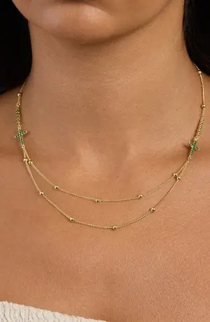 ATHRA LUXE Pavé Cross Layered Station Necklace