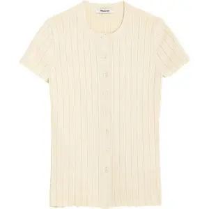 Madewell Cotton Blend Pointelle Short Sleeve Cardigan - Canvas