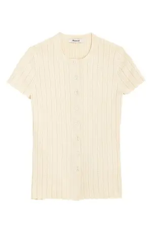 Madewell Cotton Blend Pointelle Short Sleeve Cardigan