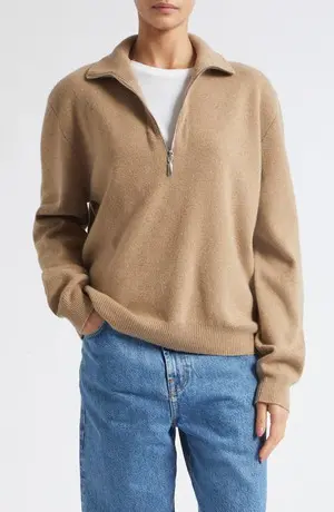 RÓHE Mouliné Half-zip Pullover Sweater In Wool, Polyamide, Silk, And Cashmere Blend - Camel