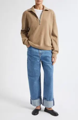 RÓHE Mouliné Half-zip Pullover Sweater In Wool, Polyamide, Silk, And Cashmere Blend - Camel