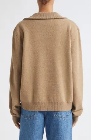 RÓHE Mouliné Half-zip Pullover Sweater In Wool, Polyamide, Silk, And Cashmere Blend - Camel