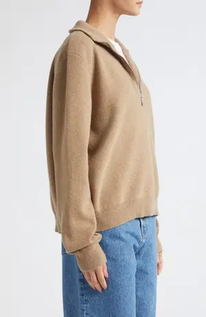 RÓHE Mouliné Half-zip Pullover Sweater In Wool, Polyamide, Silk, And Cashmere Blend - Camel