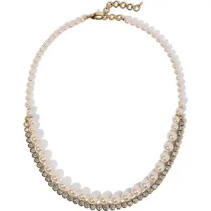 Nadri Double Layer Imitation Pearl & Cubic Zirconia Necklace - Gold