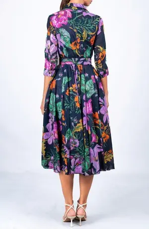 Samantha Sung Floral Print A-line Midi Shirt Dress With Belt