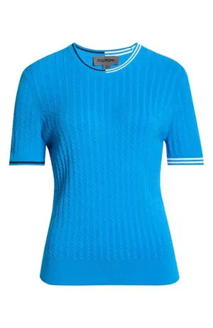 G/fore Cable Knit Short Sleeve Sweater With Varsity Tipping