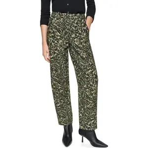 Dkny Print Barrel Leg Sanded Twill Pants - Forest Leopard