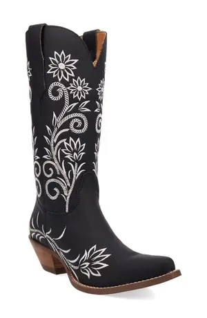 DINGO Buttercup Embroidered Western Boot Black