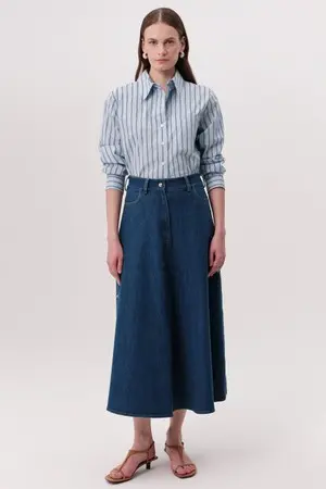 EXQUISE Meagan High Waisted Zip Pocket Denim Skirt