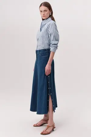 EXQUISE Meagan High Waisted Zip Pocket Denim Skirt