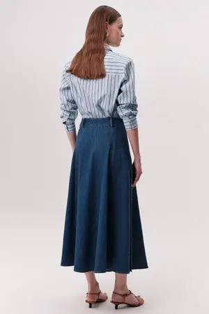 EXQUISE Meagan High Waisted Zip Pocket Denim Skirt