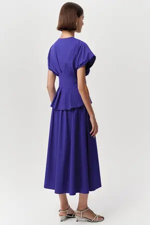 EXQUISE V Neck Short Sleeve Midi Dress