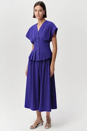 EXQUISE V Neck Short Sleeve Midi Dress