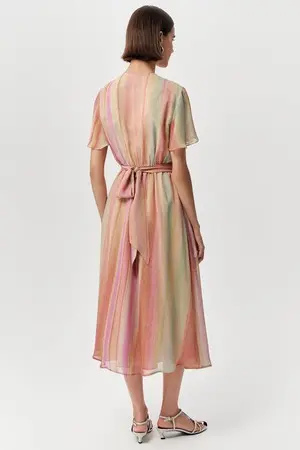 EXQUISE Sahra Striped Cowl Neck Midi Dress
