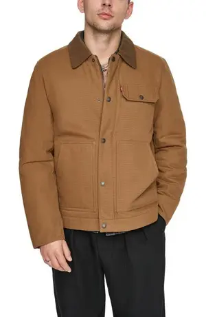 LEVI'S Cotton Canvas Zip Jacket Worker Brown