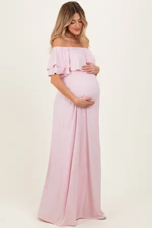 PINKBLUSH Off-the-shoulder Ruffled Maternity Maxi Dress