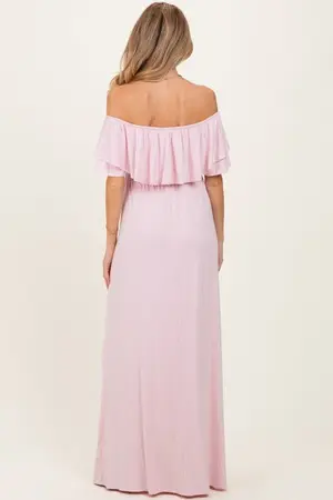 PINKBLUSH Off-the-shoulder Ruffled Maternity Maxi Dress