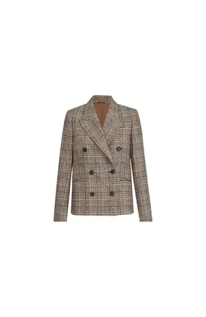 Brunello Cucinelli Alpaca And Wool Prince Of Wales Blazer With Monili - Brown