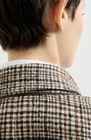 Brunello Cucinelli Alpaca And Wool Prince Of Wales Blazer With Monili - Brown
