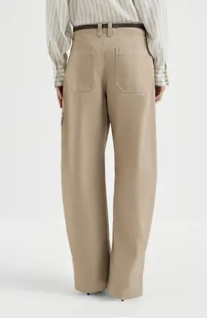 Brunello Cucinelli Délavé Cotton Canvas Cargo Barrel Trousers With Monili