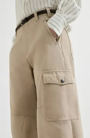 Brunello Cucinelli Délavé Cotton Canvas Cargo Barrel Trousers With Monili