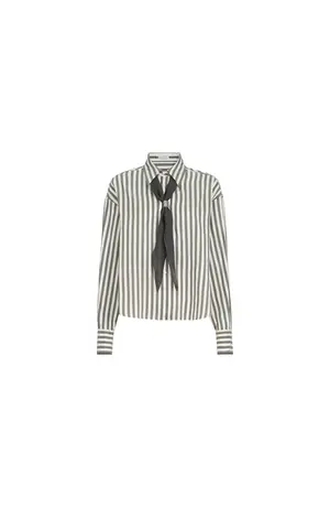 Brunello Cucinelli Striped Silk Poplin Shirt With Virgin Wool Foulard