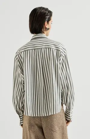 Brunello Cucinelli Striped Silk Poplin Shirt With Virgin Wool Foulard