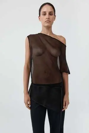ST. AGNI Silk Mesh Mini Dress - Black