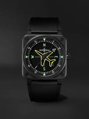 BELL & ROSS Br 03 Gyrocompass Limited Edition Automatic 41mm Ceramic And Rubber Watch - Black