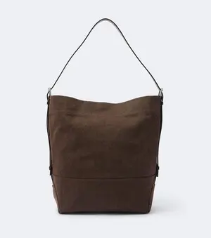 LEMAIRE Belted Leather-trimmed Canvas Tote Bag - Brown