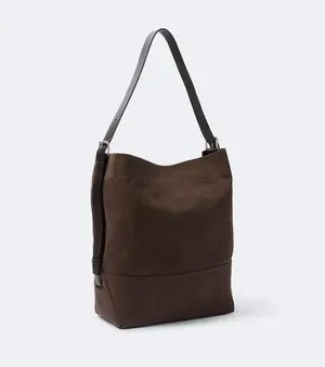 LEMAIRE Belted Leather-trimmed Canvas Tote Bag - Brown