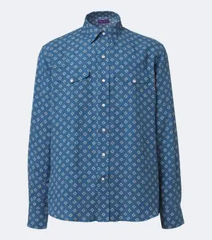 Ralph Lauren Purple Label Printed Linen And Silk Shirt - Blue