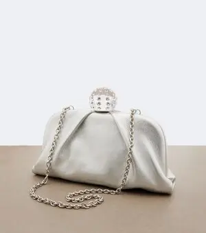 AQUAZZURA Tequila Embellished Canvas Clutch - Silver