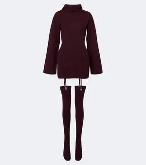 AYA MUSE Cursa Ribbed-knit Wool Minidress And Tights Set - Burgundy