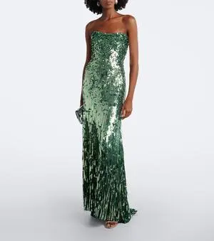 Jenny Packham Kimi Sequined Strapless Gown - Green