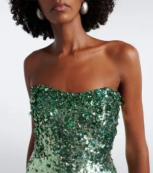 Jenny Packham Kimi Sequined Strapless Gown - Green