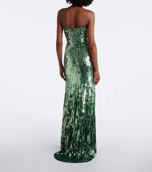 Jenny Packham Kimi Sequined Strapless Gown - Green