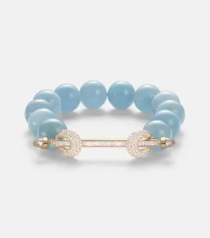 ANANYA 18kt Yellow Beaded Bracelet With Aquamarines And Diamonds - Blue
