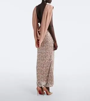 LA FUORI Là Fuori Genevieve Sequined Draped Satin Gown